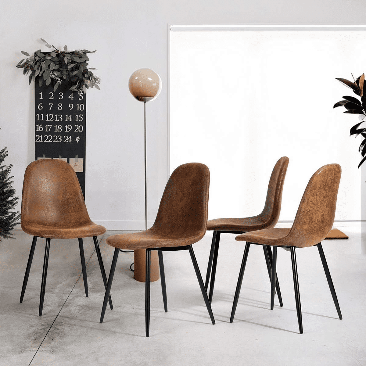Homy Casa Dining Chairs Set of 4, Brown Faux Suede Kitchen Chairs with ...