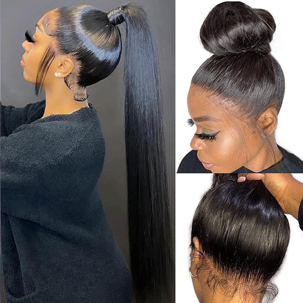 HAOFAN HD Transparent 360 Lace Front Wigs Human Hair Pre Plucked with Baby Hair Glueless ...