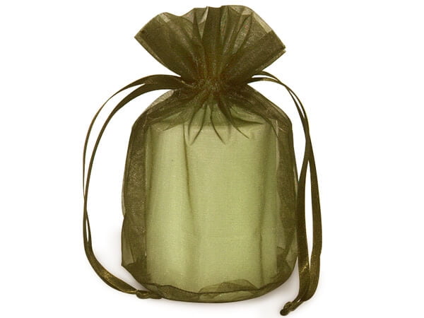 Pack Of 12, Solid Moss Organza Sheer Bags W/Coordinating Satin ...
