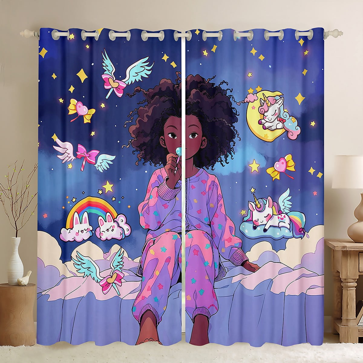 Click here for Yst Kawaii Black Girls Curtains Cute Unicorn Black... prices