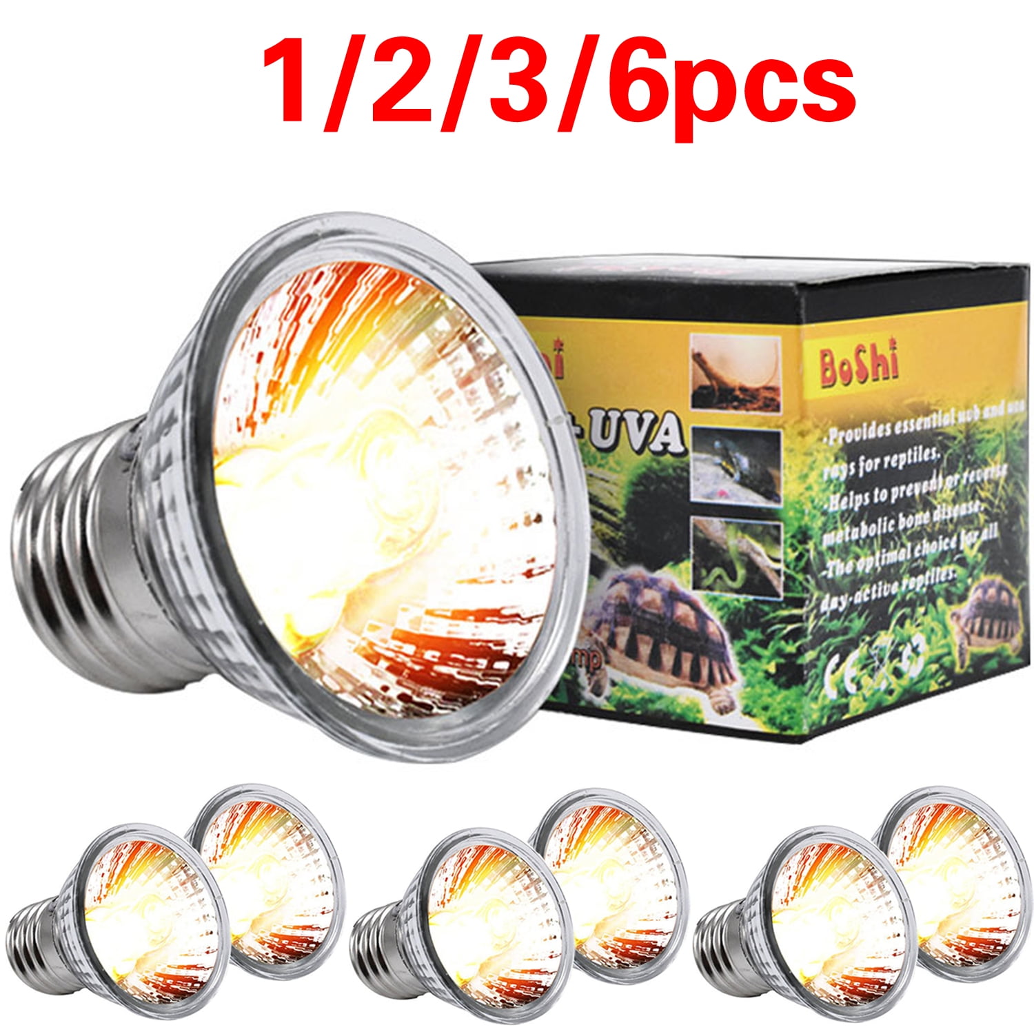 1/2/3/6-Pack UVA+UVB 25W/50W/75W Bulbs, Heat and Light for Reptile and ...