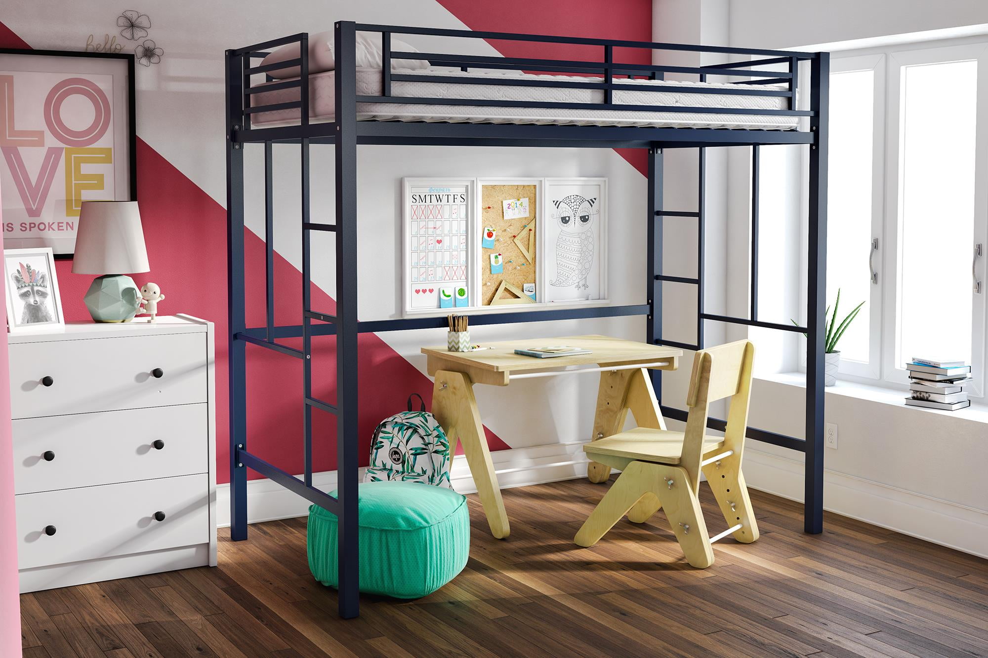 Your Zone Brittain Twin Metal Loft Bed, Navy Blue - Walmart.com