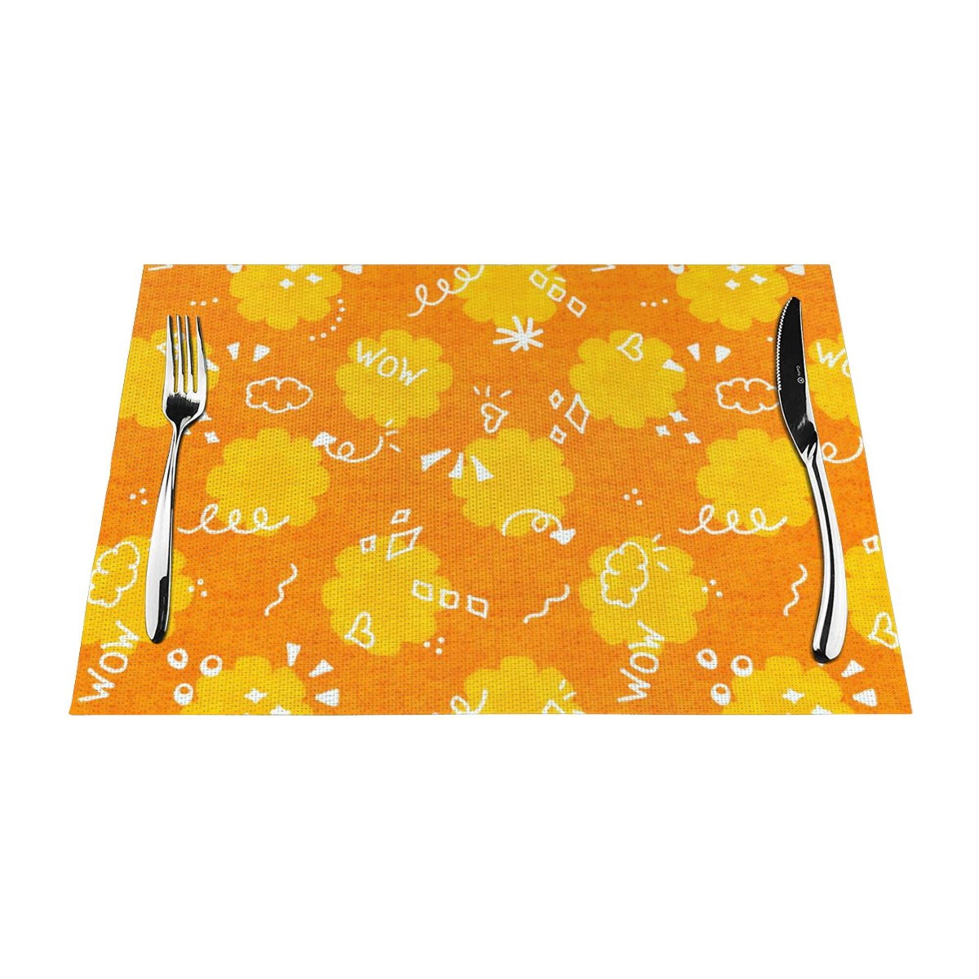 XMXY Woven Placemats Set of 6 PCS, Happy Doodle Orange Table Mats ...