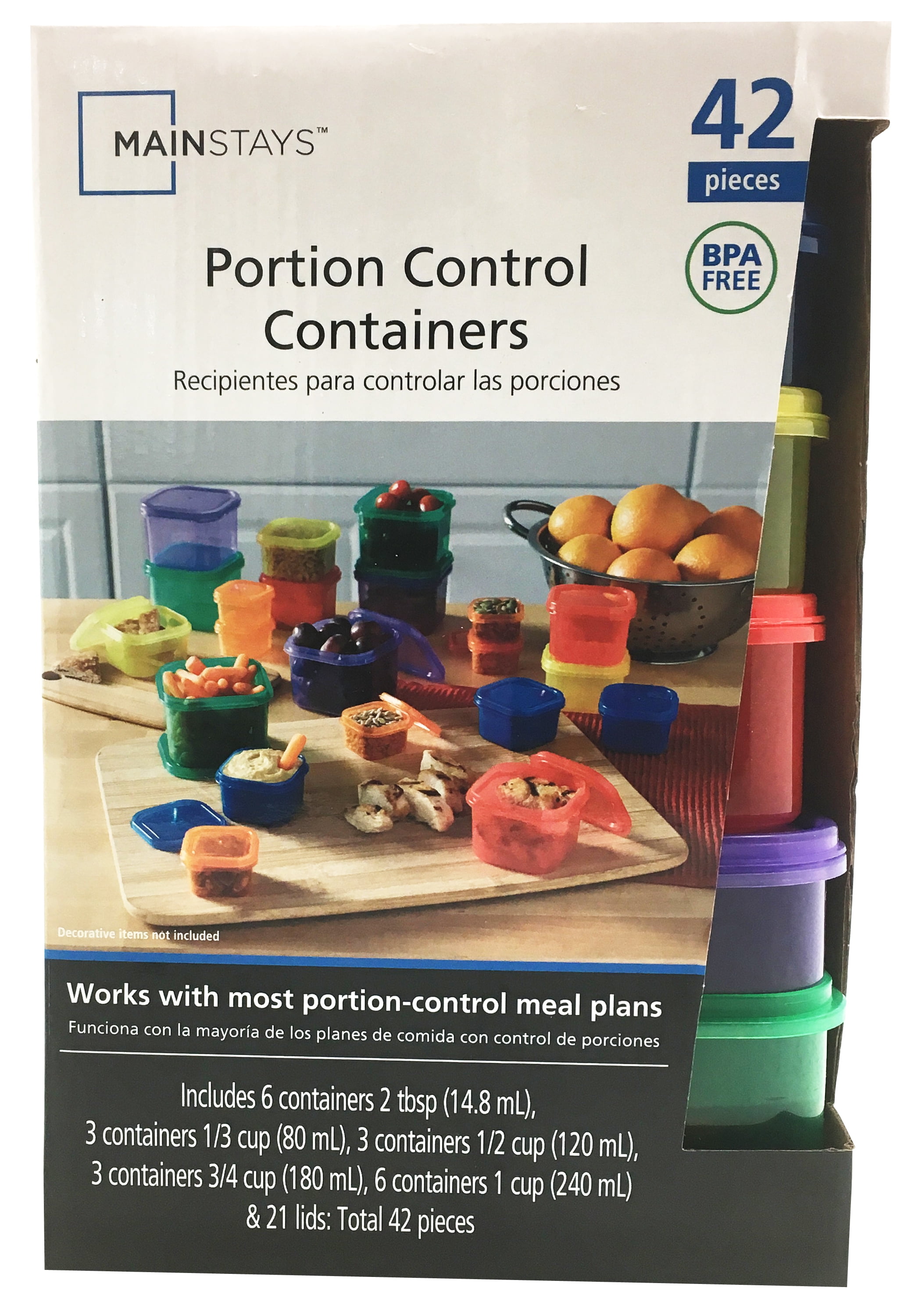 Mainstays Multi Colored Plastic Portion Control Containers,42 Piece Set ...