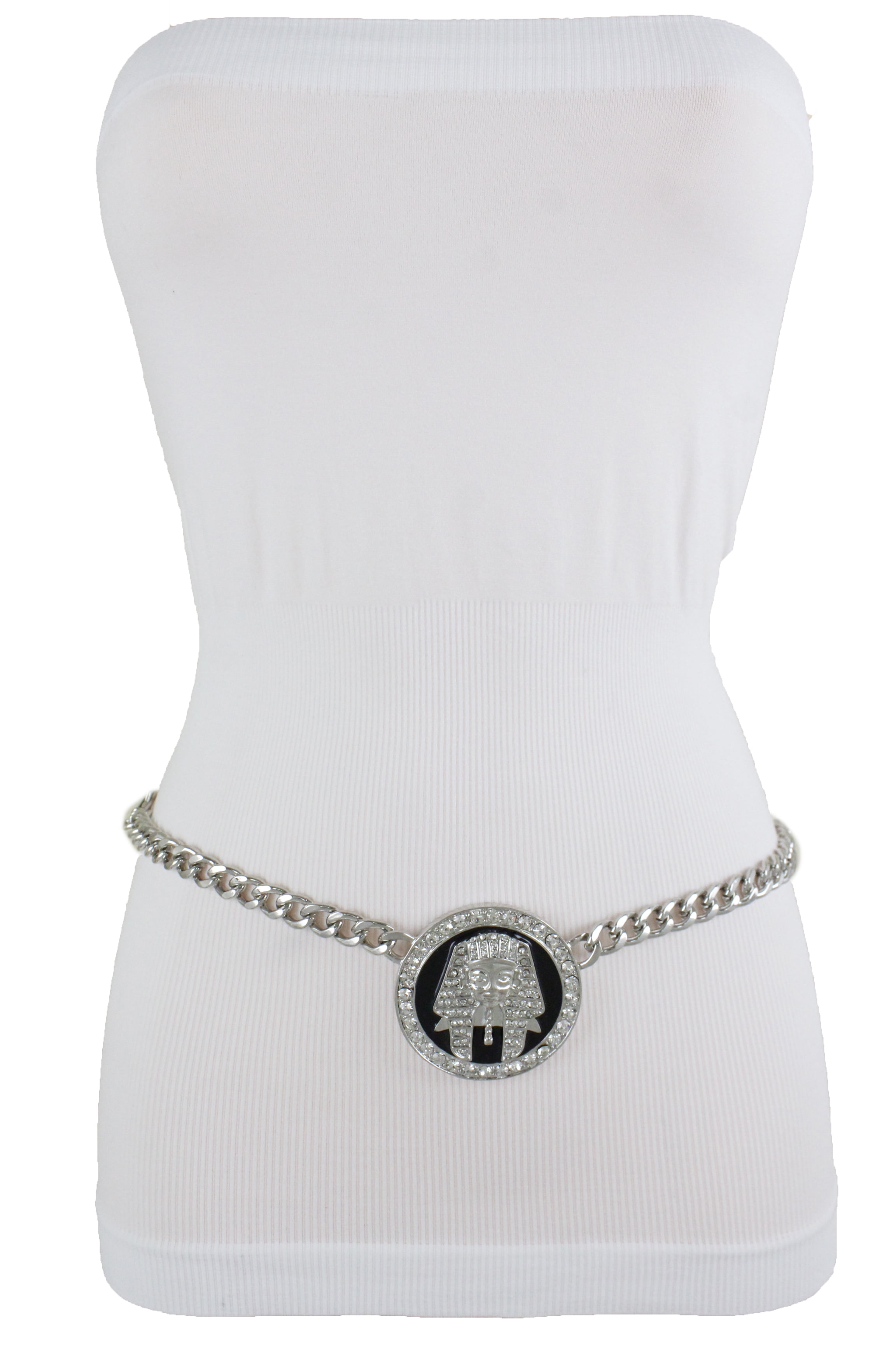 Women Silver Metal Chain Pharaoh Cleopatra Charm Buckle Belt M L XL ...