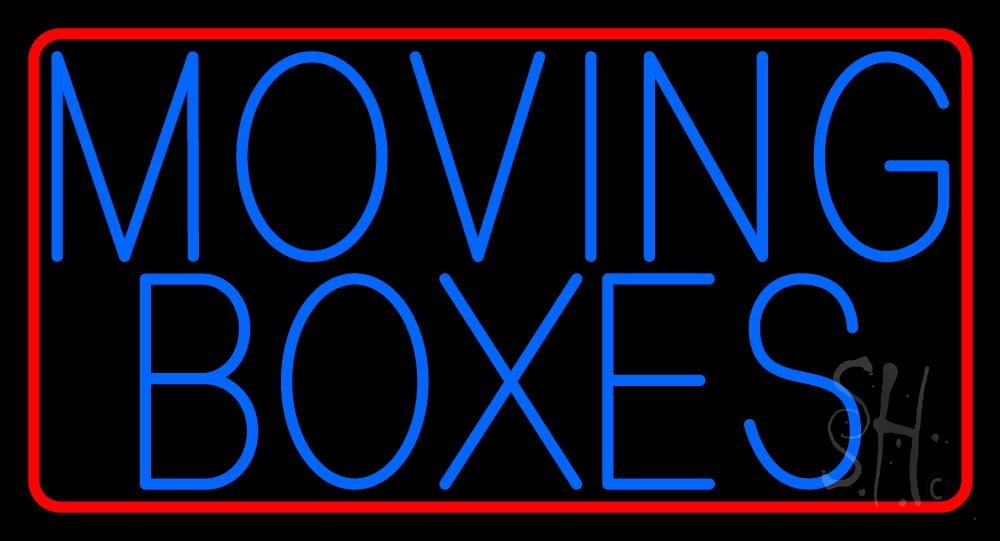 Blue Moving Boxes Red Border LED Neon Sign 20 x 37 - inches, Black ...