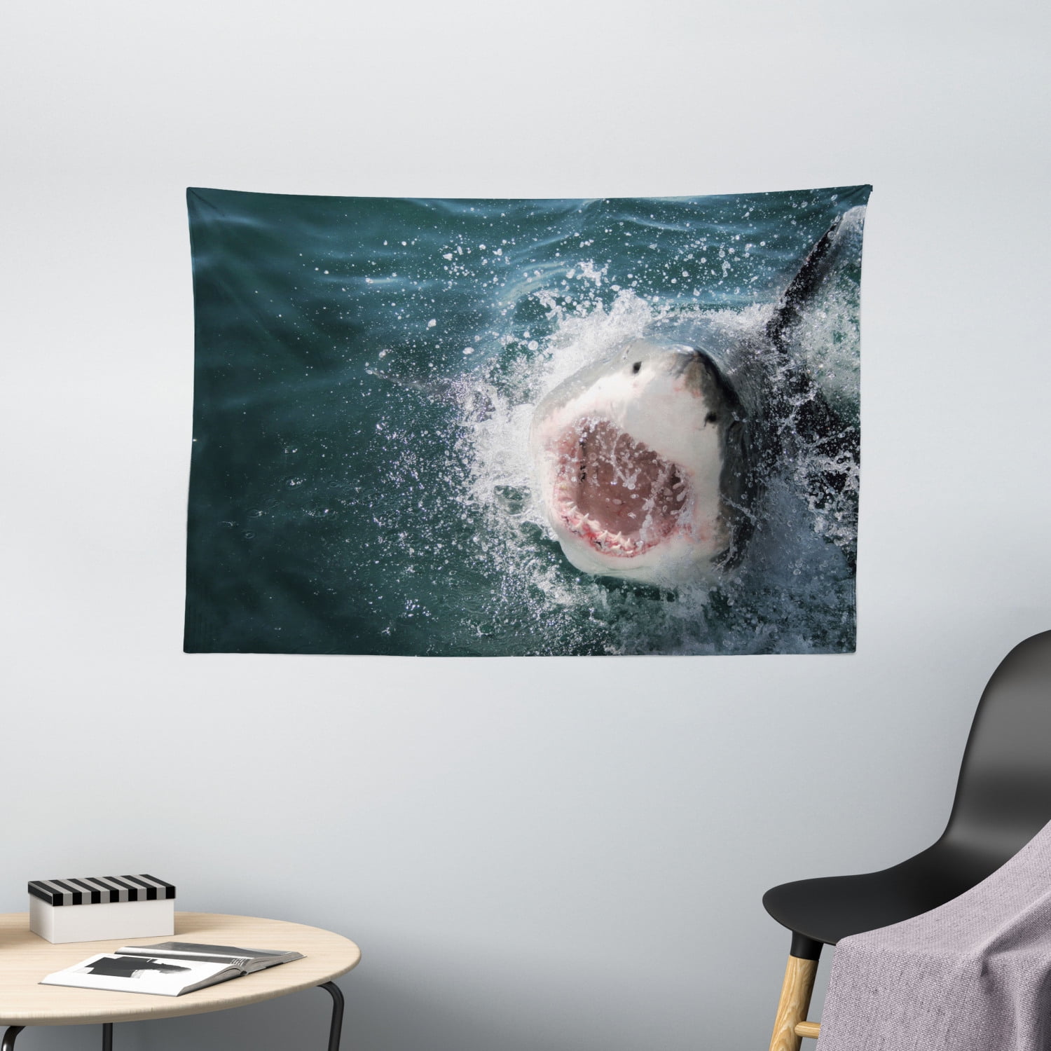Shark Tapestry, Wild Animal in the Sea Attacking Showing the Mouth and ...