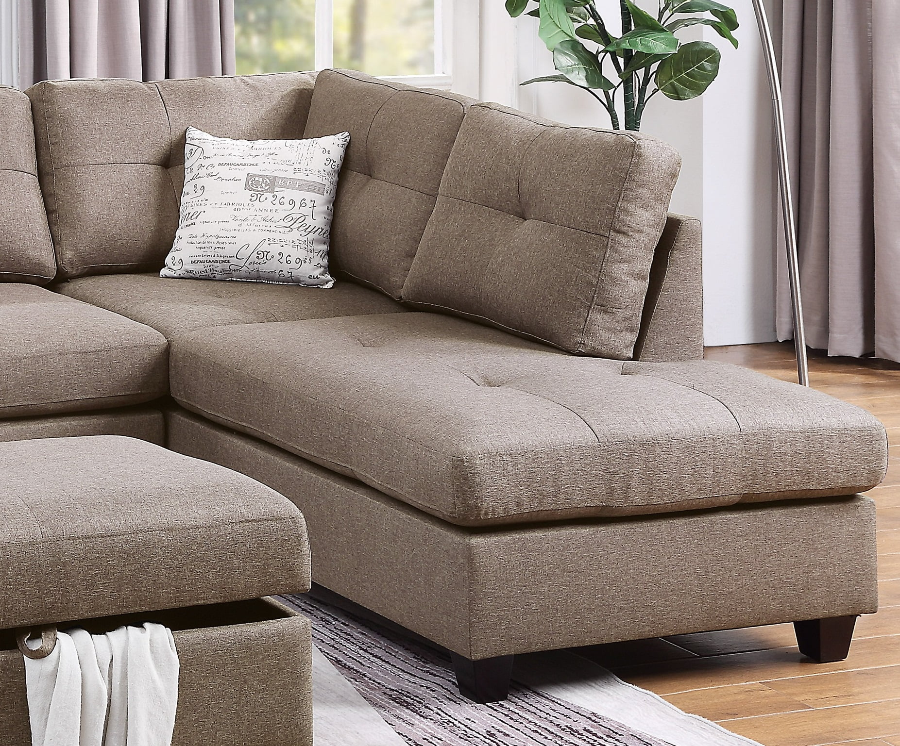 Duraplush Mocha Microfiber Sectional Sofa With Oversized Ottoman ...