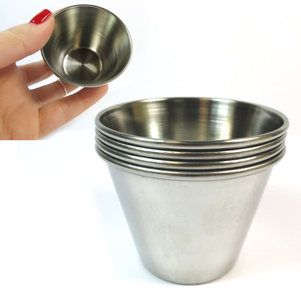 4 Polished Stainless Steel Cups Kitchen Portion Condiment Sauce ...