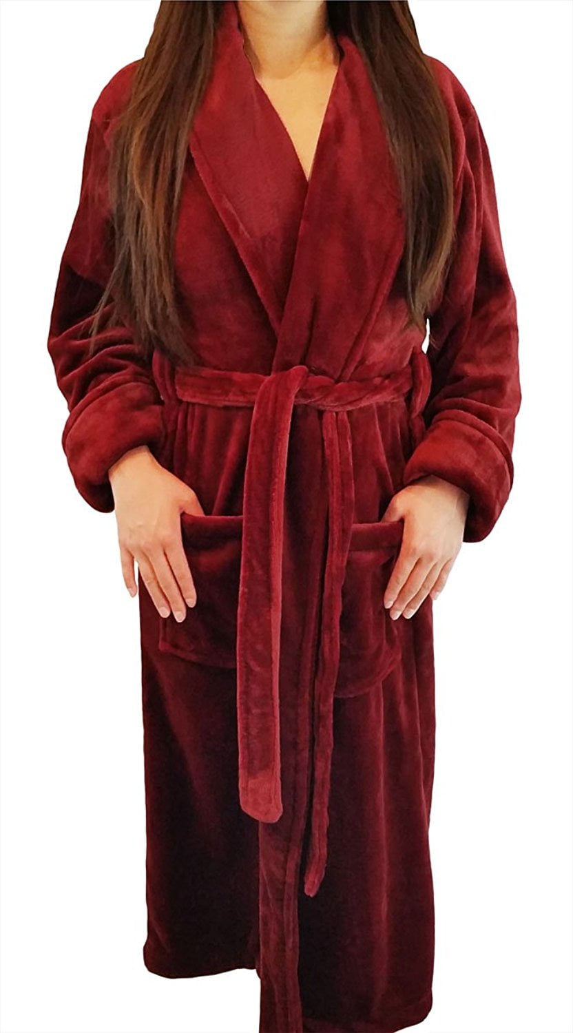 Women's Full Length Shawl Collar Velour Microfiber Fleece Bathrobe Spa ...