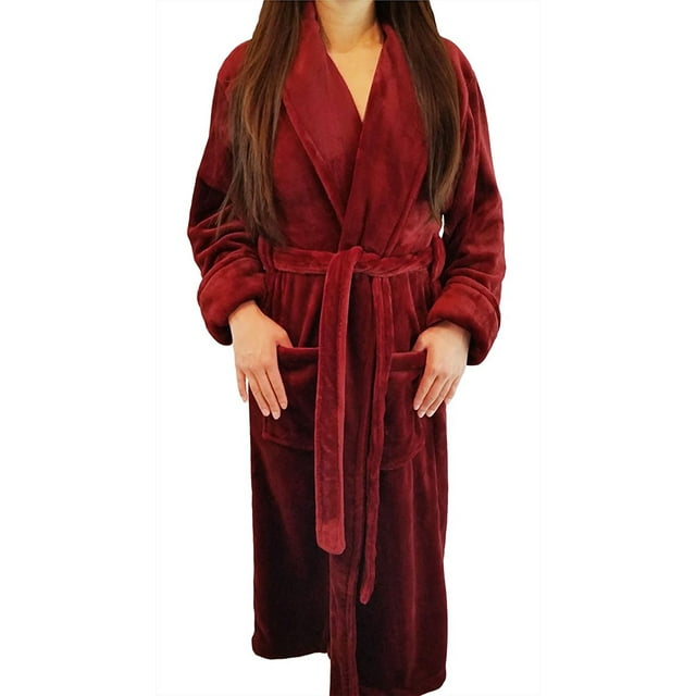 Women's Full Length Shawl Collar Velour Microfiber Fleece Bathrobe Spa ...