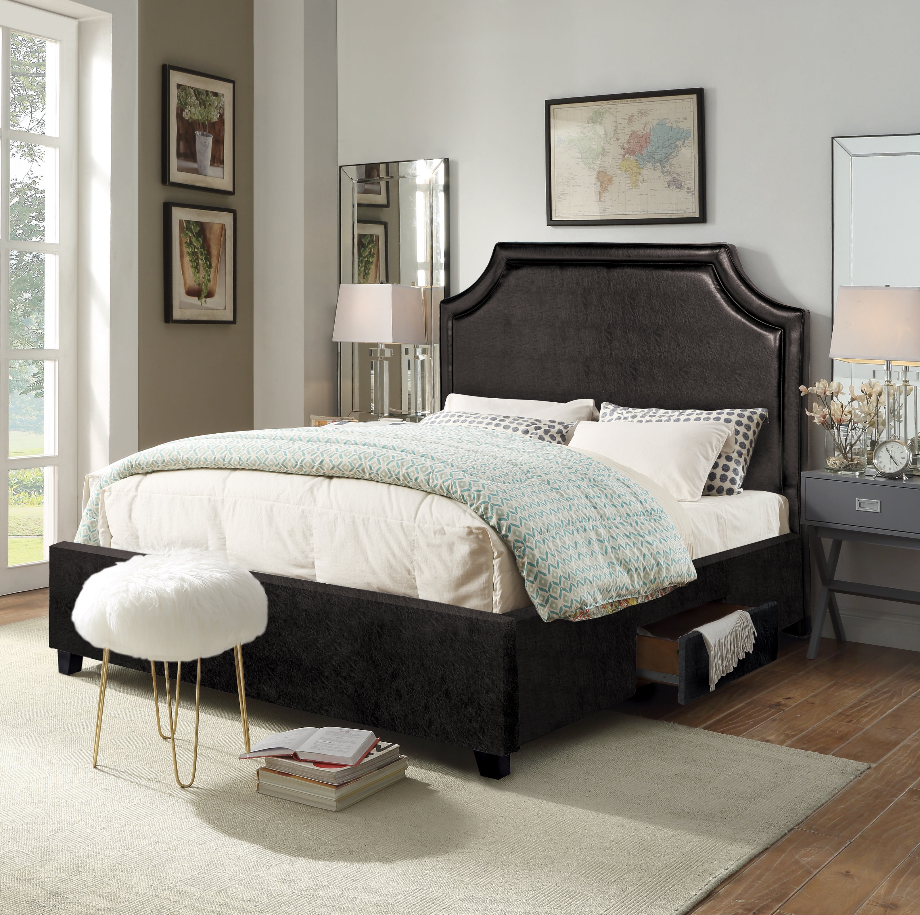 AMERLIFE Full Size Bed Frame With Storage Drawers And Headboard Full