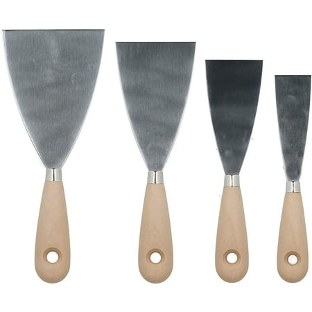 4Pcs Foodservice Scraper Slant Edge Stainless Steel Wood Handle Slant ...