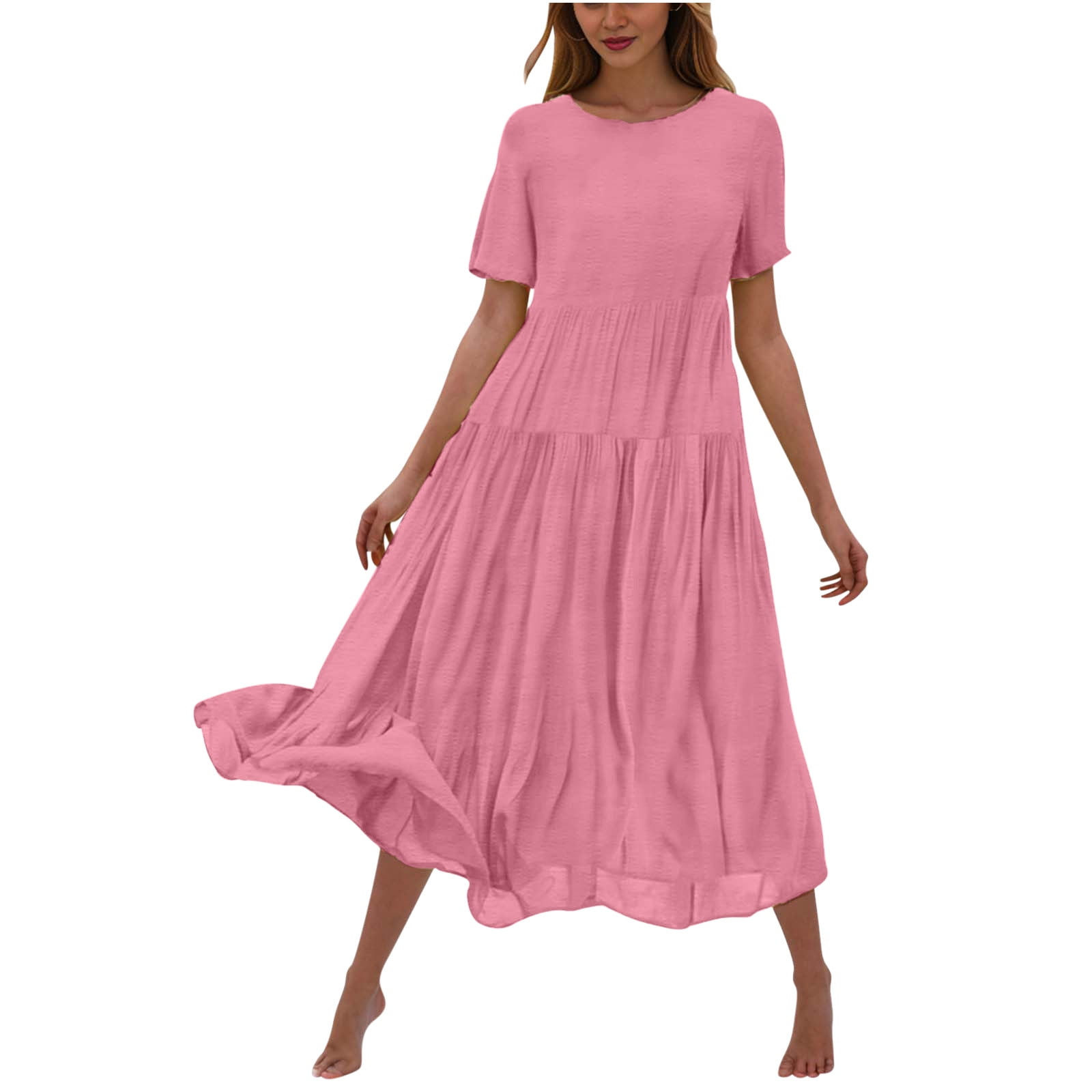 Click here for Aherbiu Flowy Dresses For Women 2024 Summer Crewne... prices