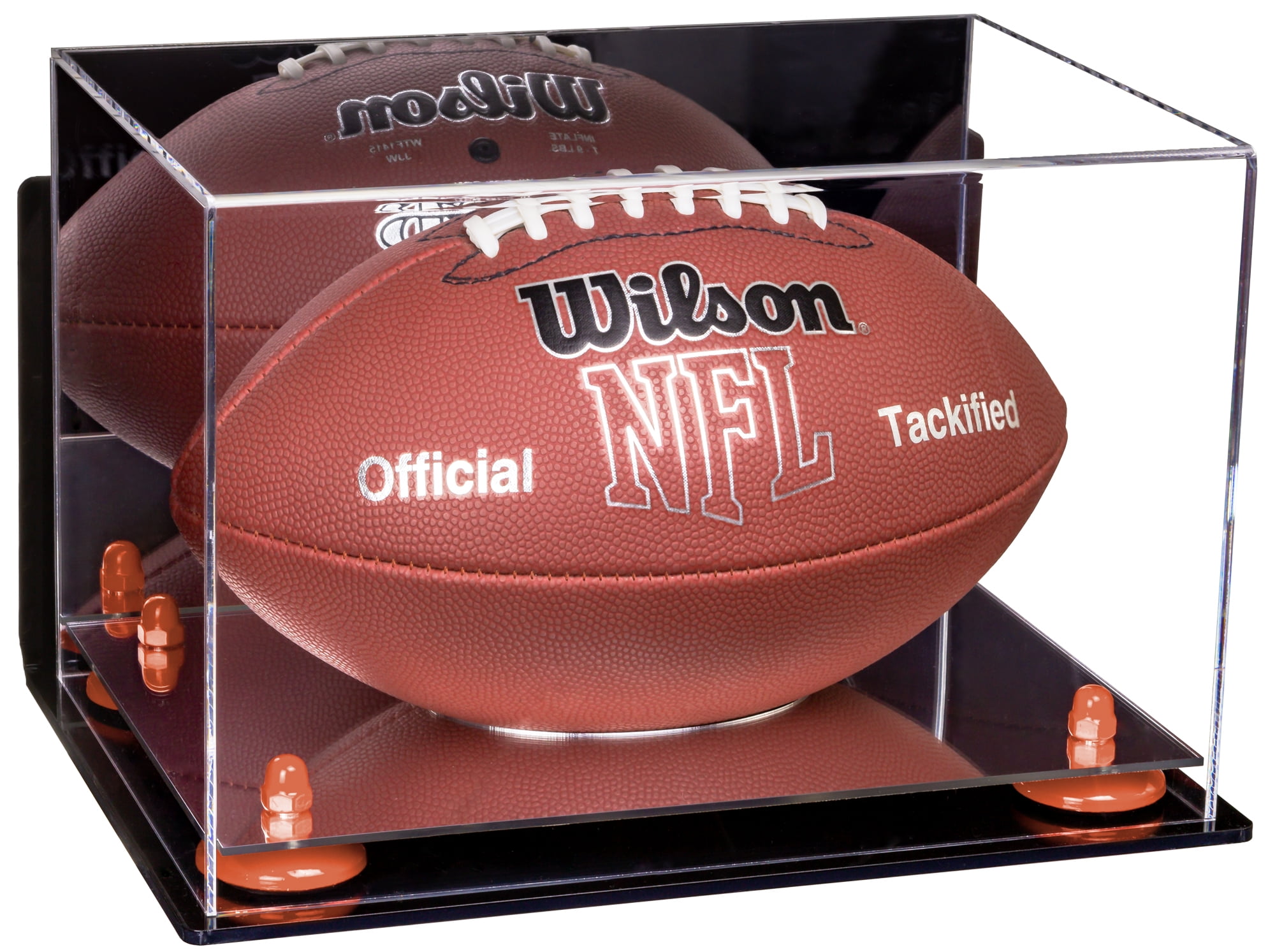 Acrylic Football Display Case with Mirror, Wall Mount, Orange Risers ...