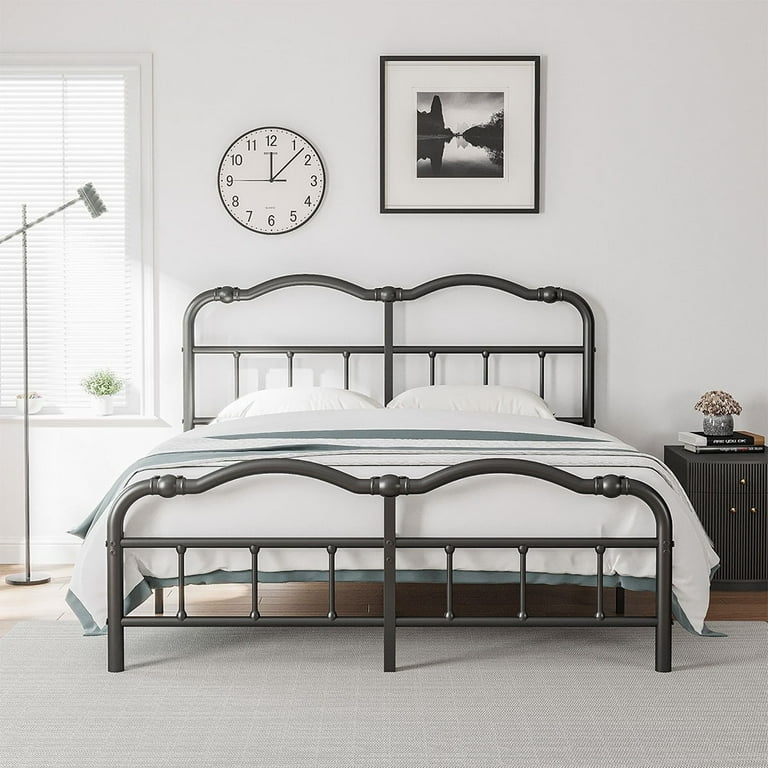 Heavy Duty Anti Sway 18 inch High Steel Tube Iron Bed Double Wave Headboard and Footboard Full