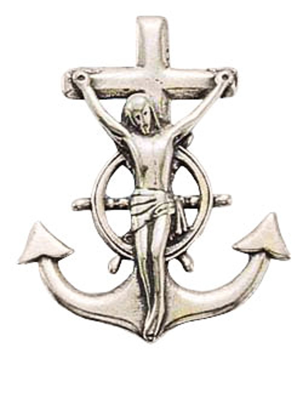 Sterling Silver 20" 1.2mm Box Chain Mariner's Christian Cross Pendant ...