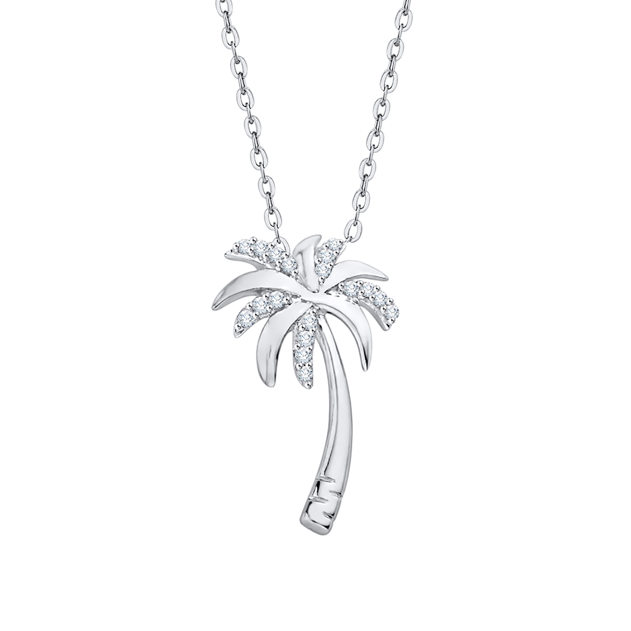 KATARINA Diamond Palm Tree Pendant Necklace in Sterling Silver (1/10 ...