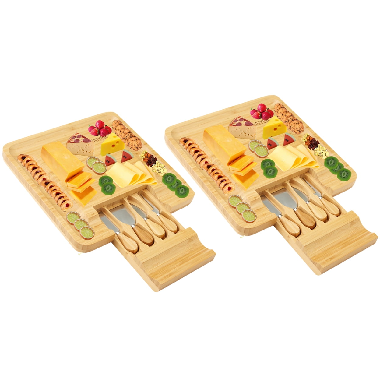 (2 Set) Vaiyer Home Bamboo Cheese Board Tray, Charcuterie Platter ...