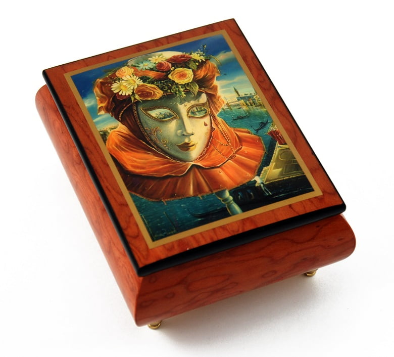 Festive Painted Ercolano Music Box Of A Carnival / Venetian Mask Titled ...