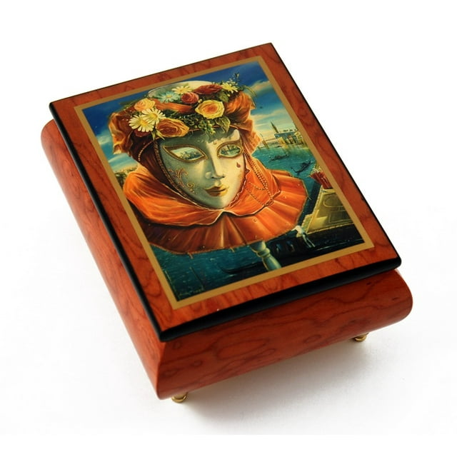 Festive Painted Ercolano Music Box Of A Carnival / Venetian Mask Titled ...