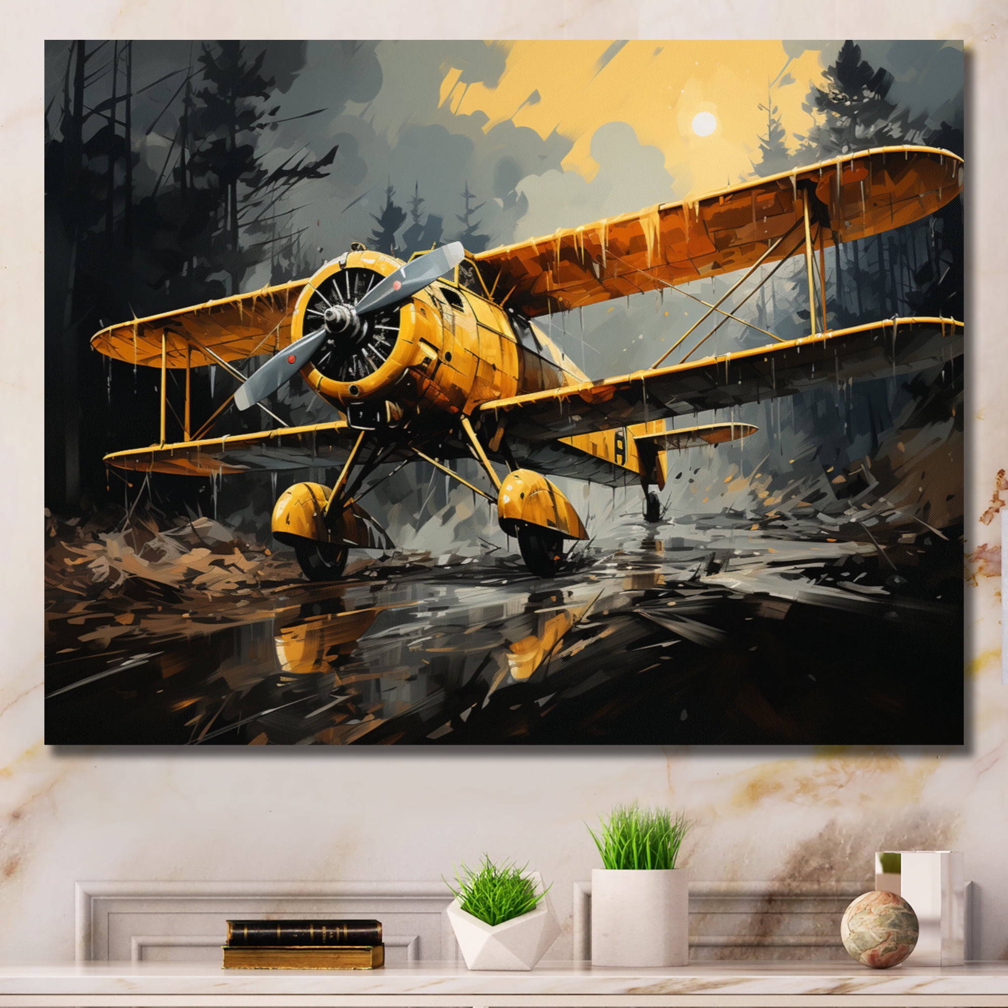 Click here for Designart Large Plane Wall Art  Airplane Yellow In... prices