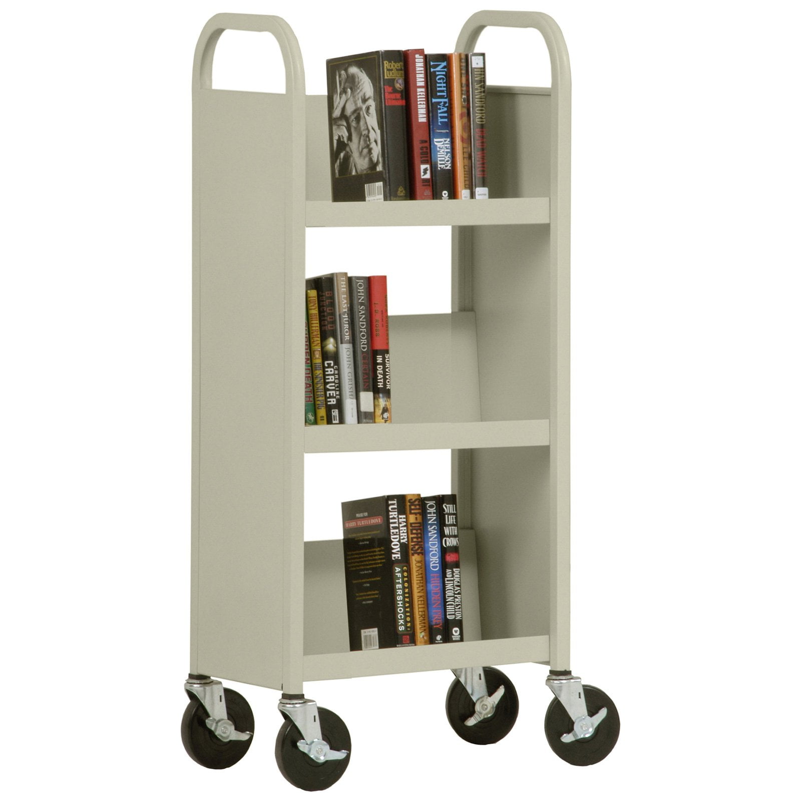 32 in. W x 14 in. D x 46 in. H Single Sided 3 Sloped Shelf Booktruck in ...