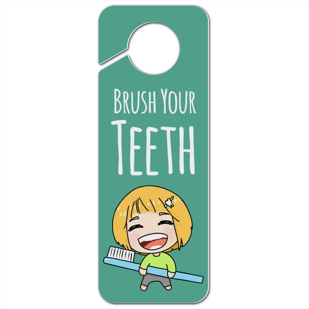 Brush Your Teeth Toothbrush Kawaii Chibi Plastic Door Knob Hanger Sign ...