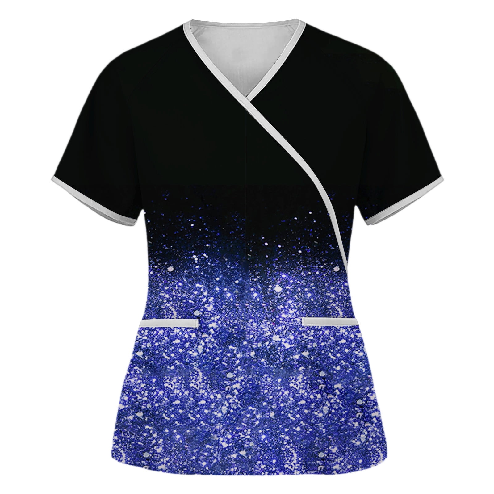 Lolmot Women's Mock-Wrap Scrub Tops Cute Cartoon Pattern Medical ...