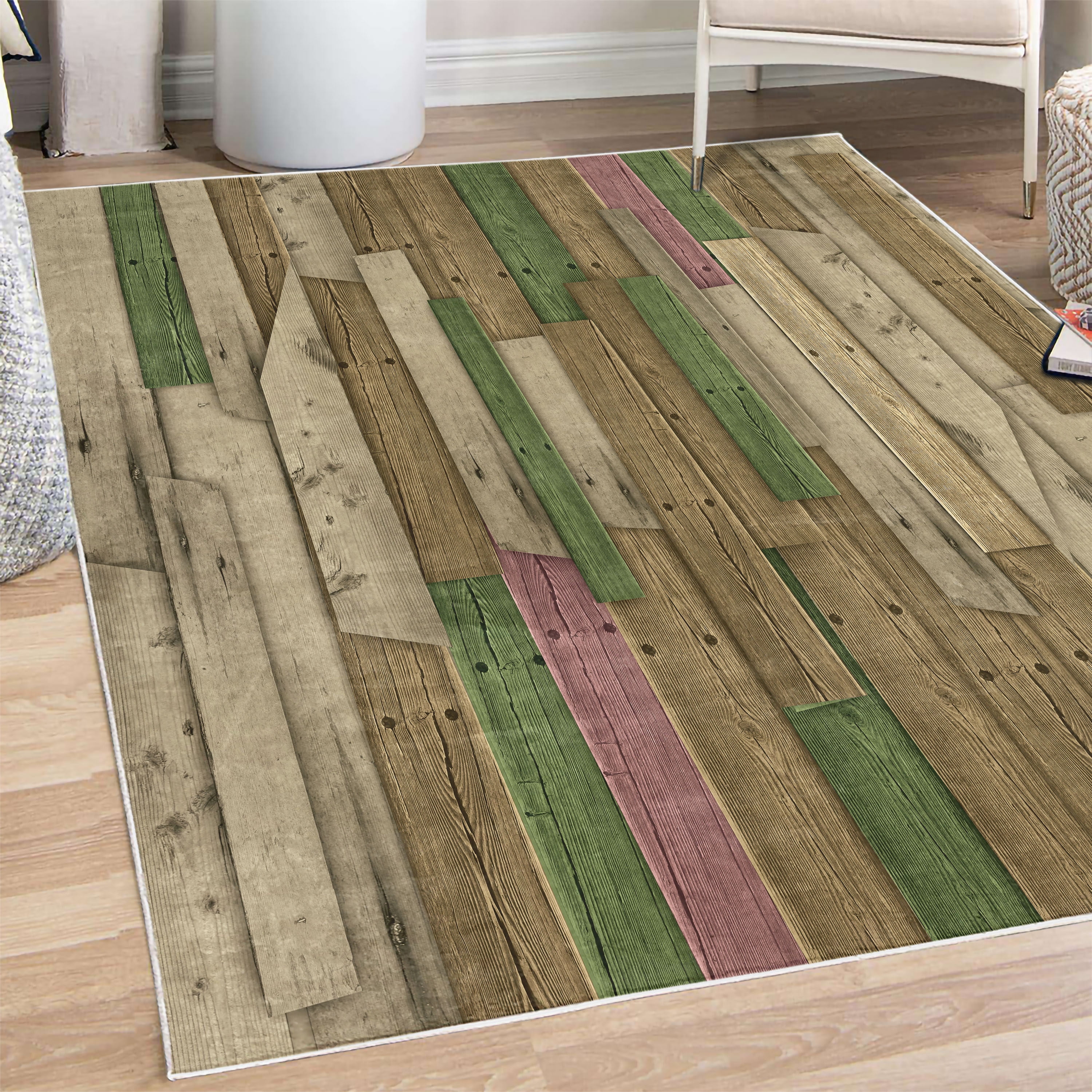 Rustic Decorative Rug, Grunge Wood Planks Barn House Door Nails Country ...