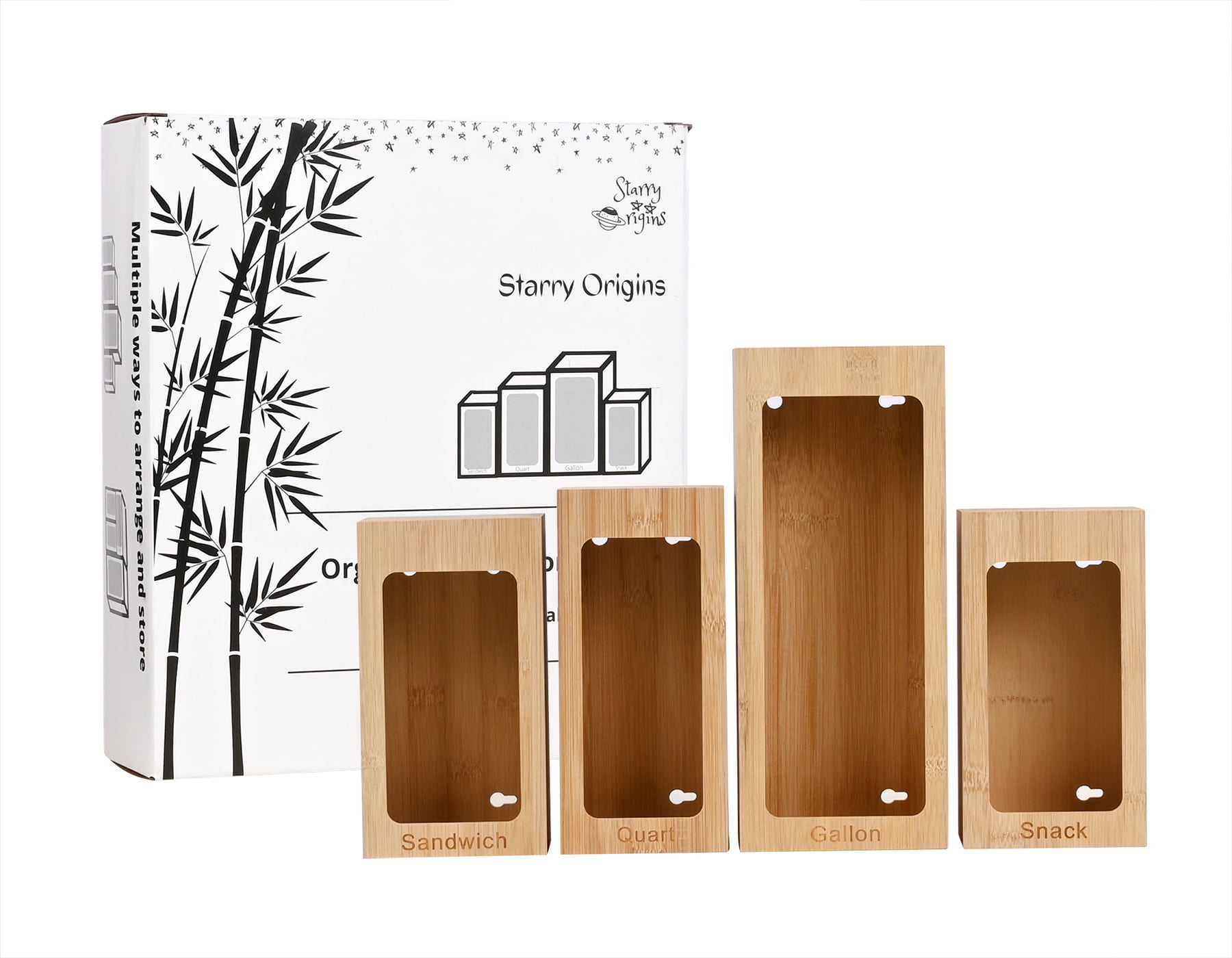 Premium Bamboo Food Storage Bag Organizers with sizes engraved - 4pc ...