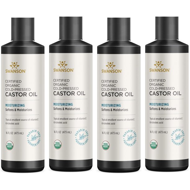 Swanson Certified Organic Cold-Pressed Castor Oil 16 fl oz Liq 4 Pack ...