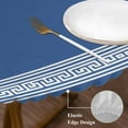 Dark Blue Greek Key Table Cloth, Round Fitted Tablecloths with Elastic ...