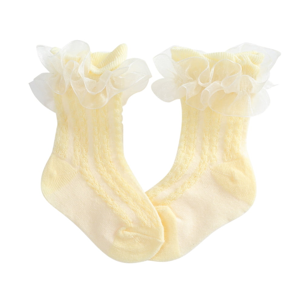 Esho Baby Girls Anti Slip Frilly Lace Socks, Toddler Girl Cotton Knee ...