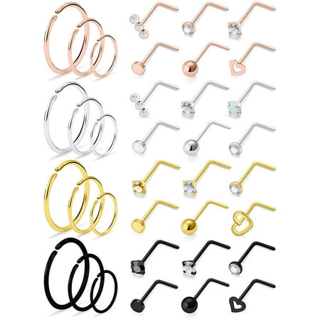 18g 20g Nose Rings Studs L Shape Nose Ring | Walmart Canada