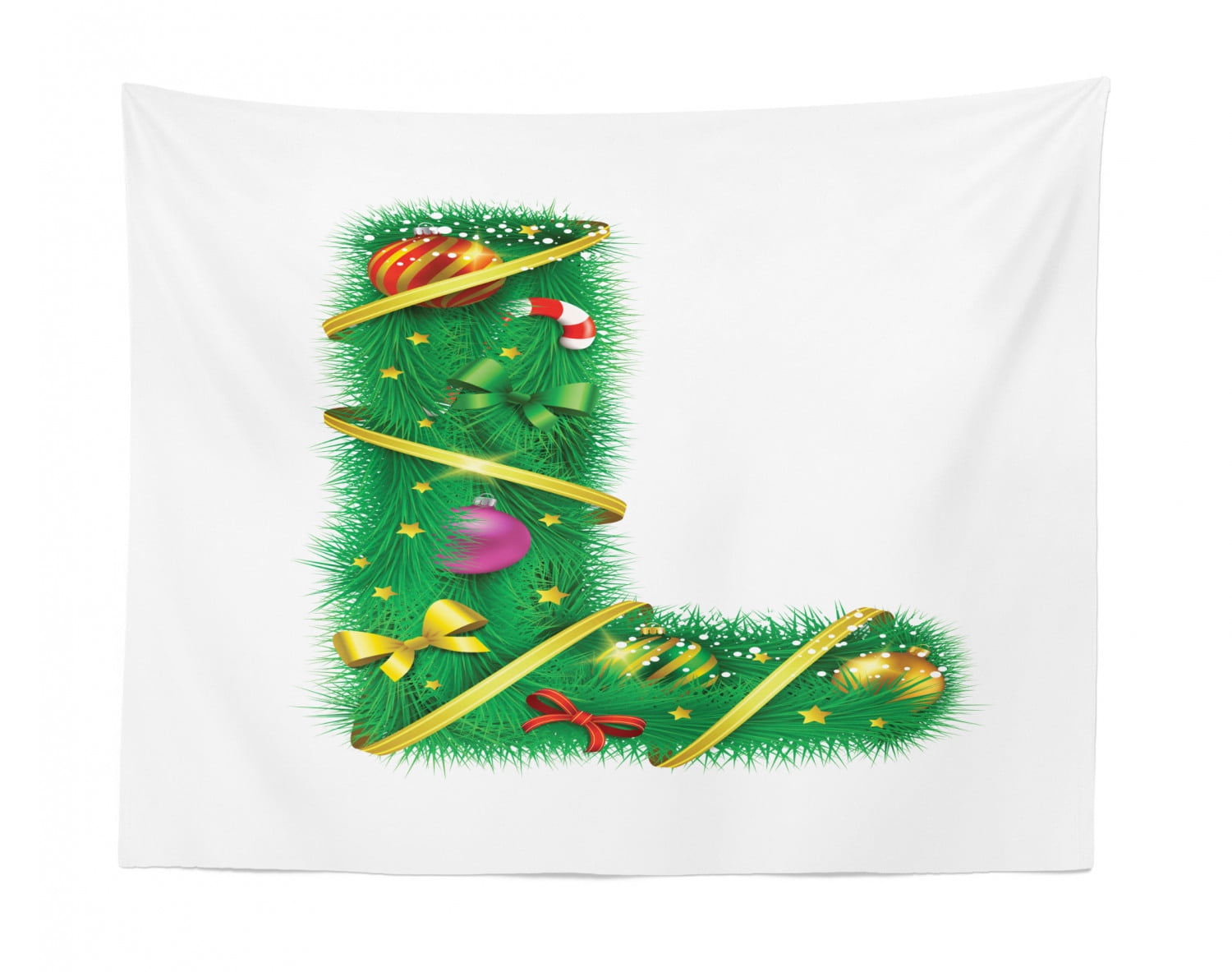 Christmas Alphabet Tapestry, G Letter Symbol with Fir Tree Ornaments on ...
