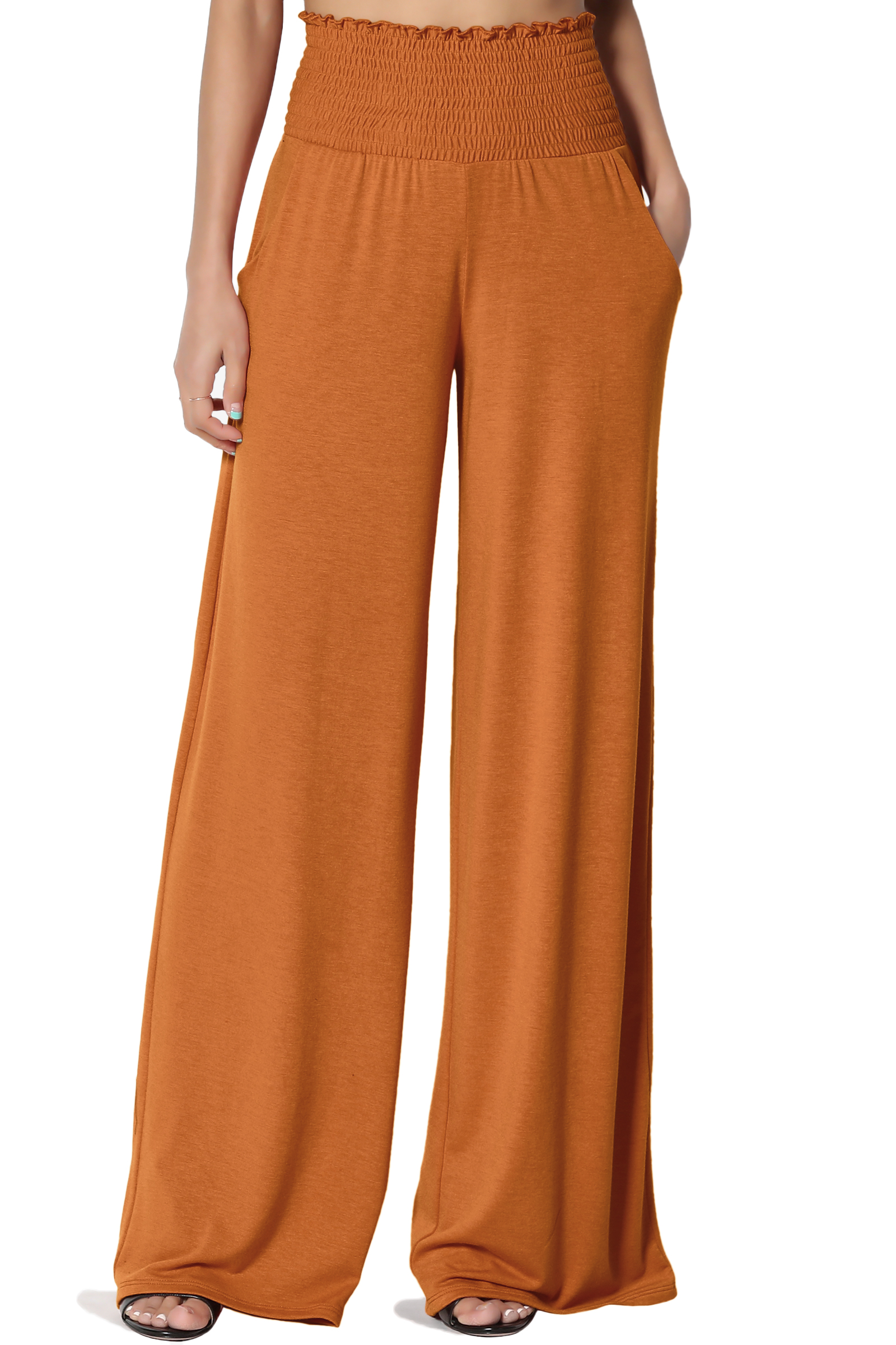 TheMogan TheMogan Women s S 3X High Rise Smocked Elastic Waist Pull