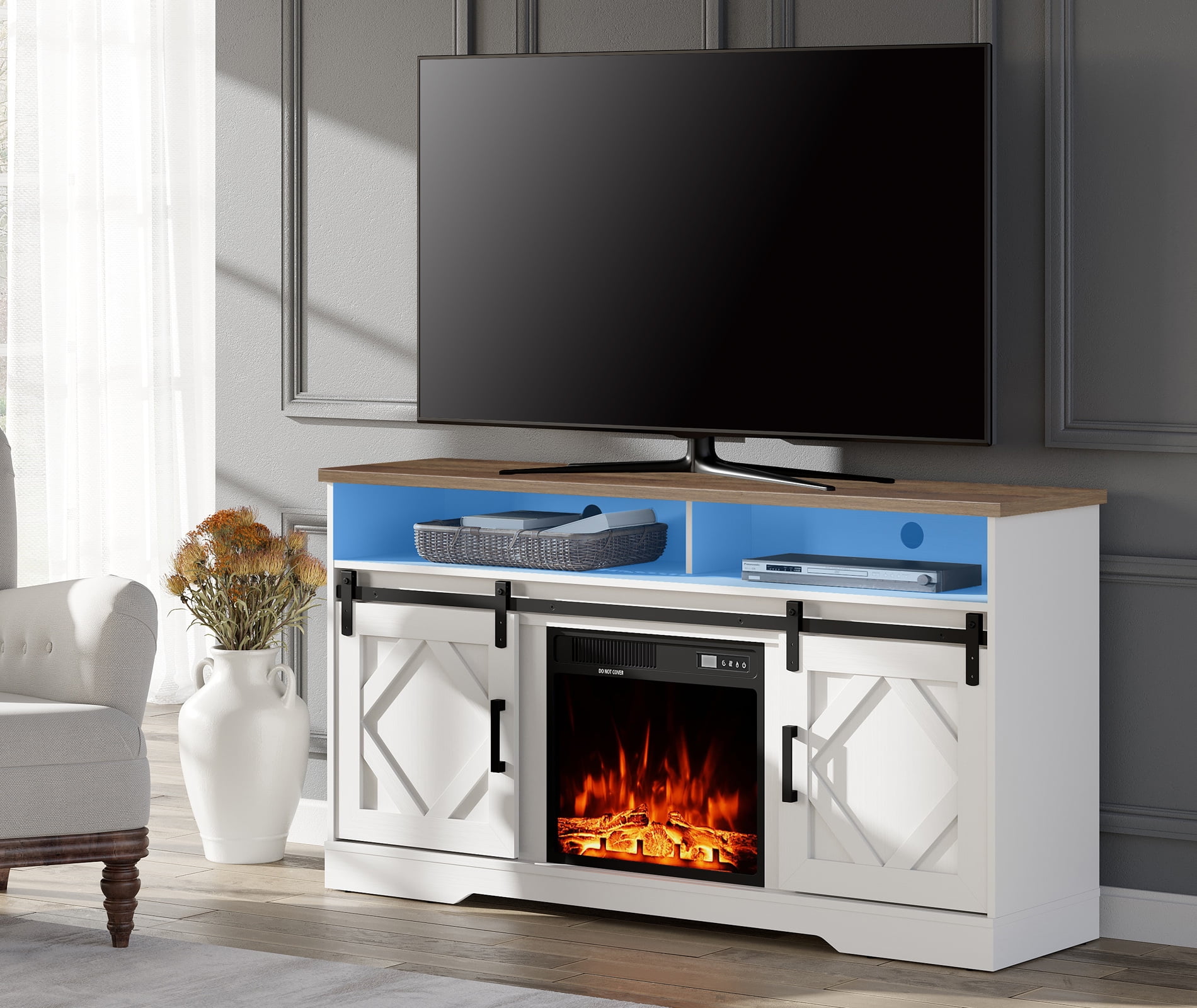 Highboy Electric Fireplace TV Stand Entertainment Center for TVs up to ...