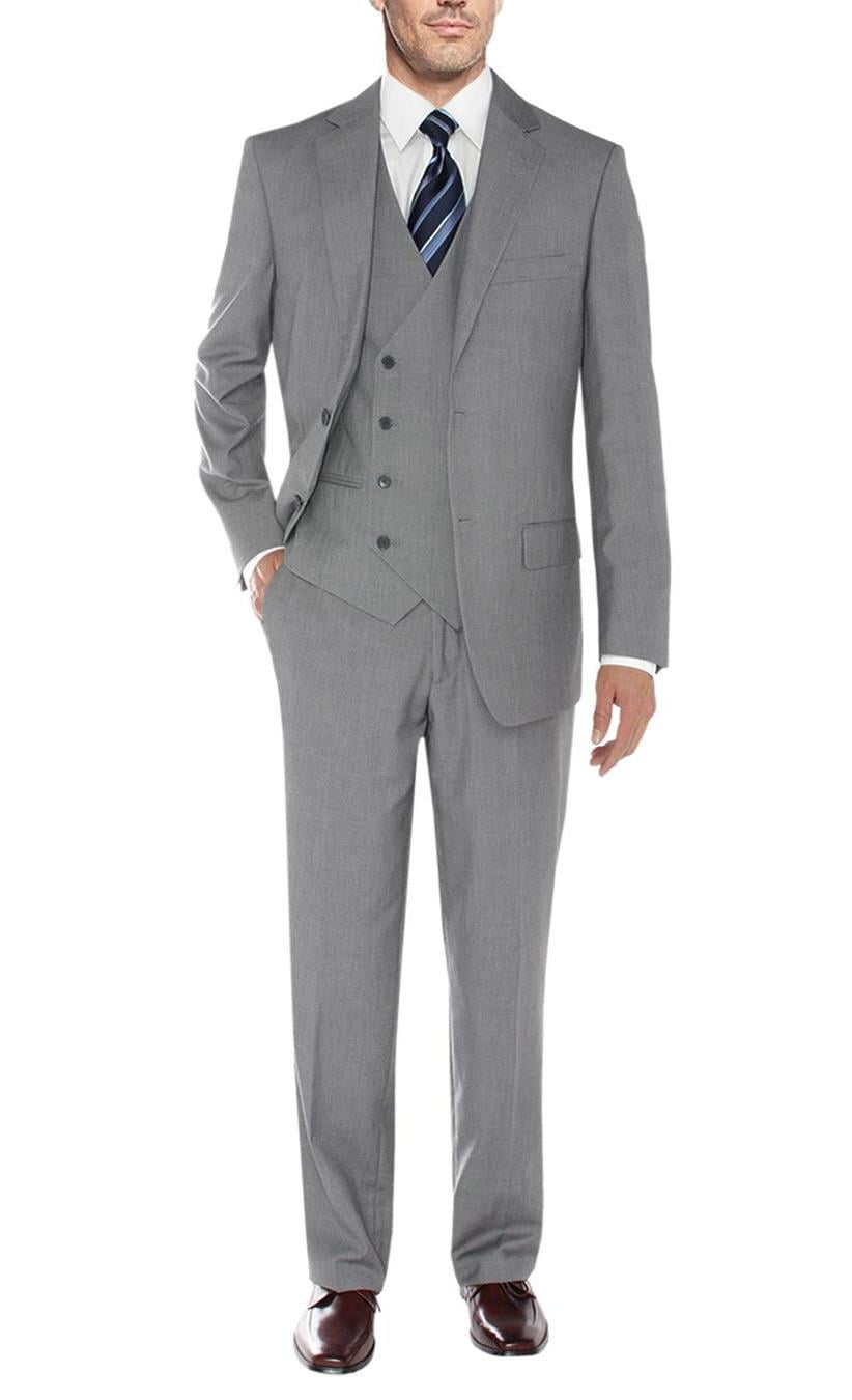 Mens Side Vent 3 Piece Gray Modern Fit Vested Suit - Walmart.com