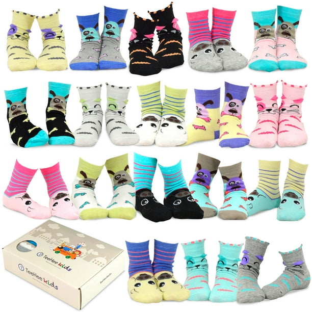 TeeHee Girls Toddler Kids Socks Cute and Fun Cotton Crew Socks 18 Pair ...