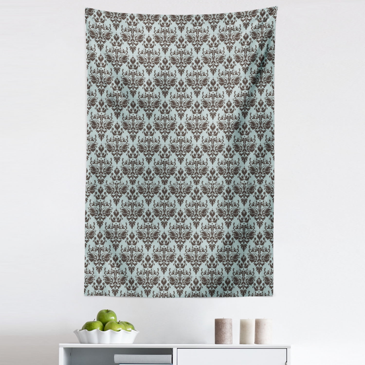 Damask Tapestry, Damask Shapes Motif Western Modular Leaves and Rayon ...