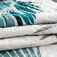 TELIZ Teal Leaves Printed King Quilt Set Botanical Bedding Sets with 1 ...