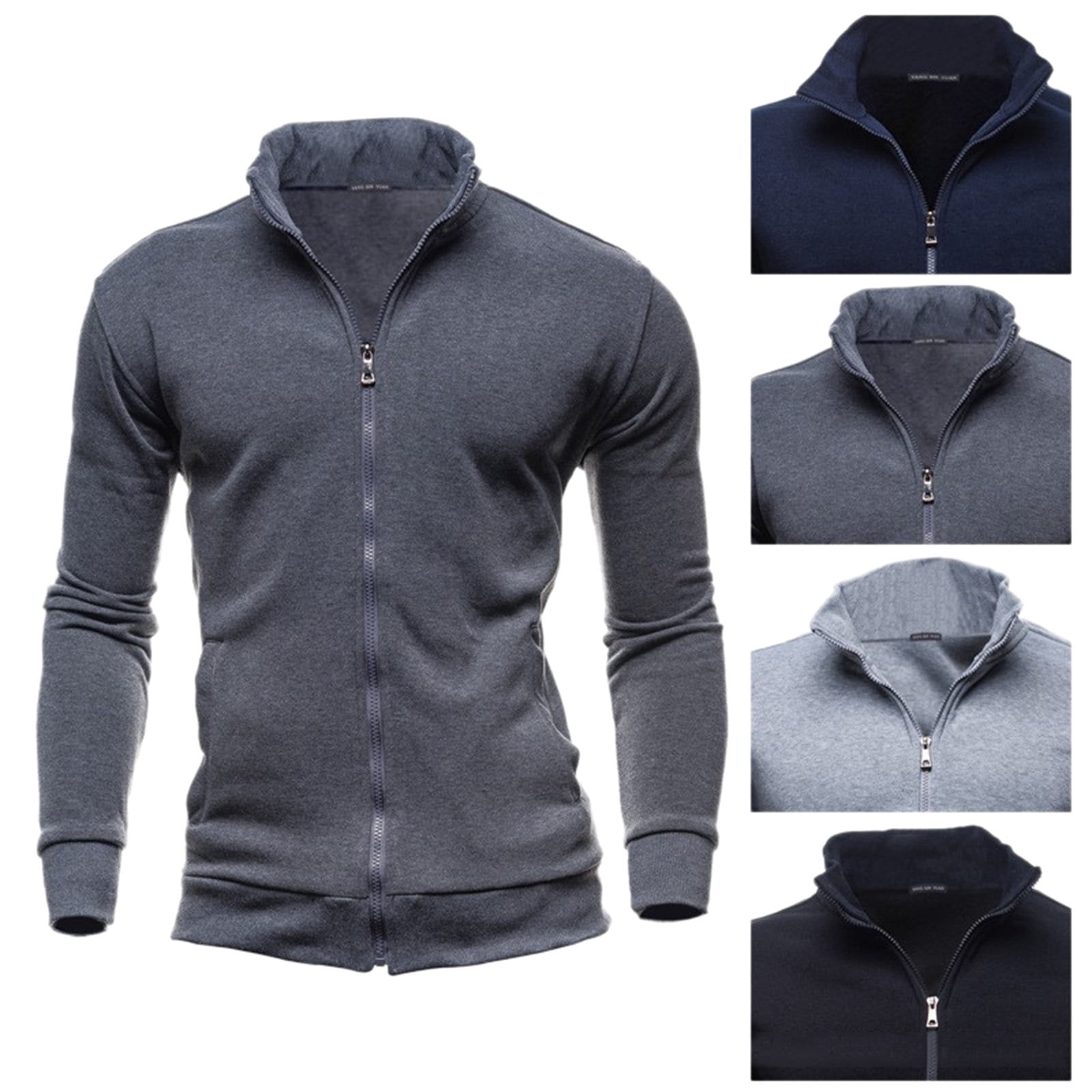 dark gray jackets for men mens fashion sweater zipper stand collar ...
