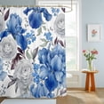 Bathroom Shower Curtain Watercolor White Blue Roses Waterproof Shower ...