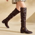 Brown Ladies Boots For Winter Pointed Toe Lace-Up Design Mid-Heel Side ...