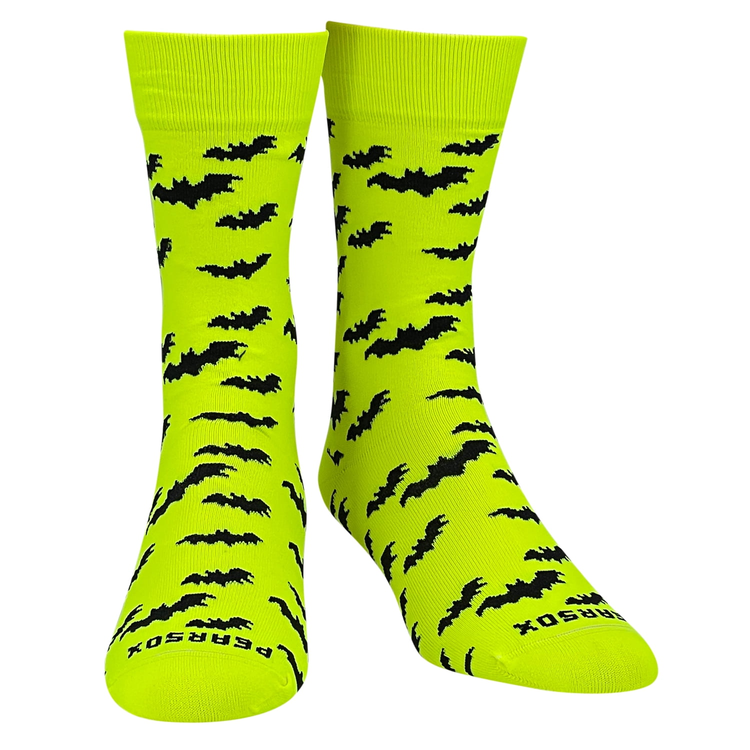 Pearsox Halloween Neon Yellow Black Bats All Over Crew Socks (M ...