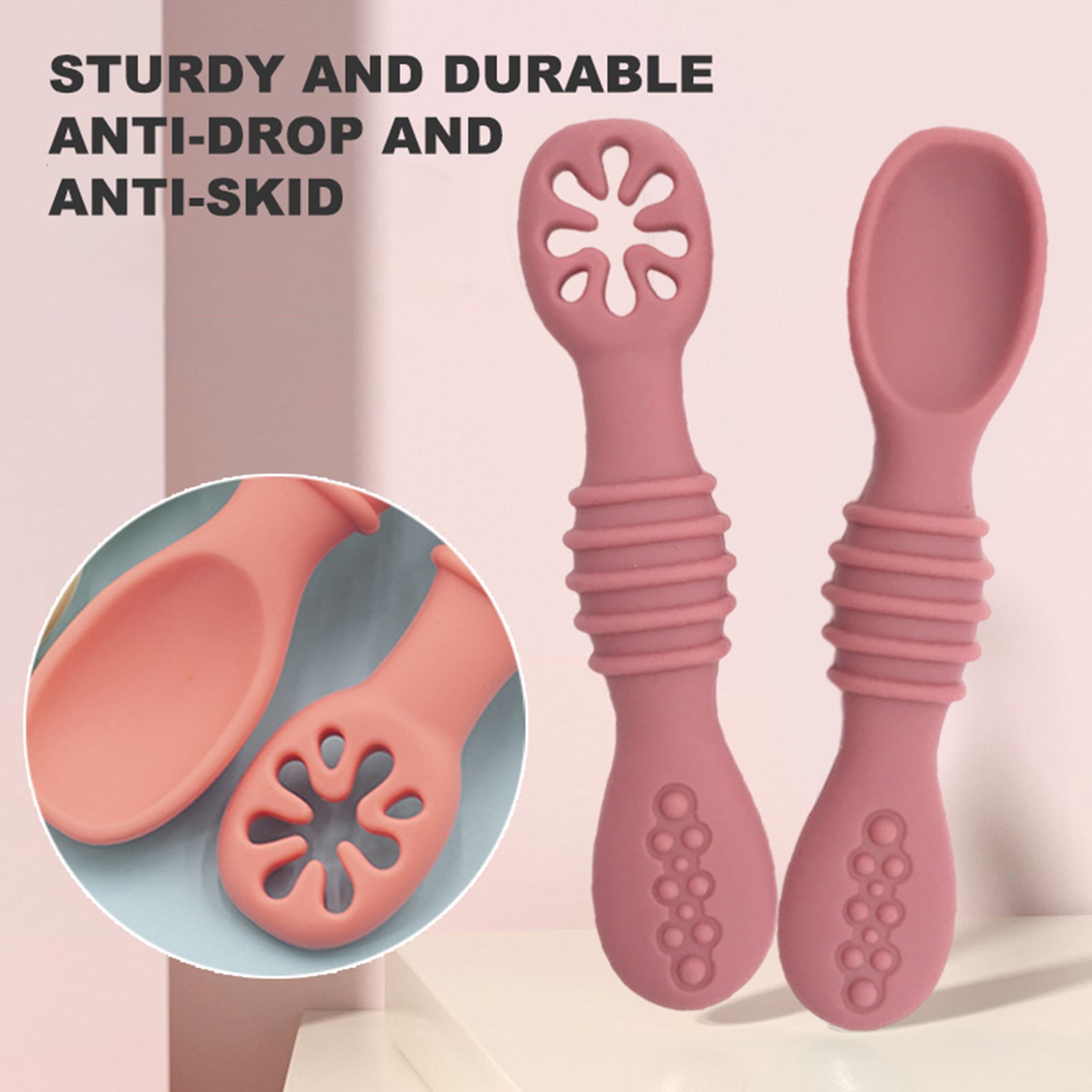 Travelwant 2Pcs Set Baby Silicone Soft Spoons Training Feeding For Travelwant 2Pcs Set Baby Silicone Soft Spoons Training Feeding For