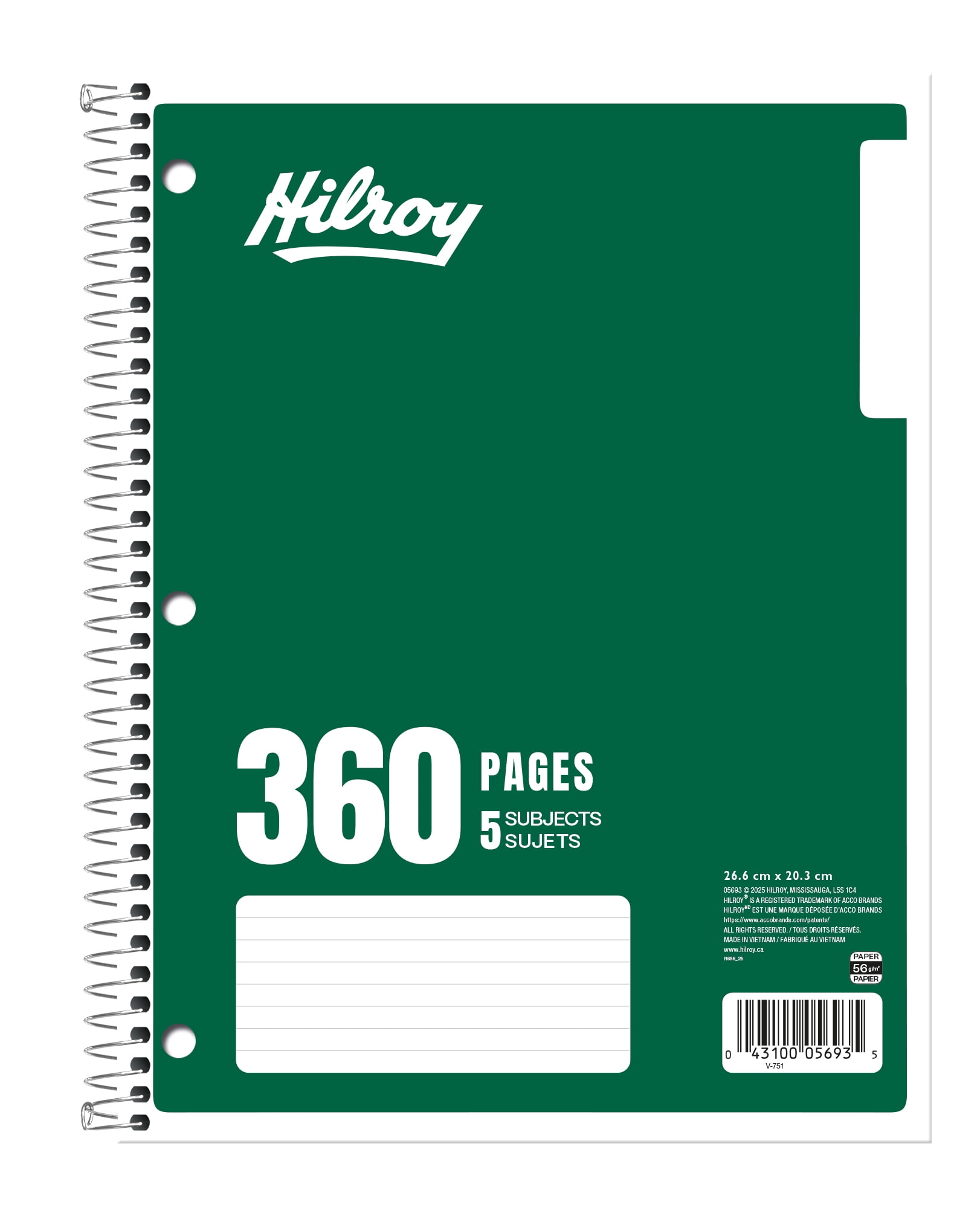 Hilroy® 5 Subject 360pg Notebook, Green - Walmart.ca