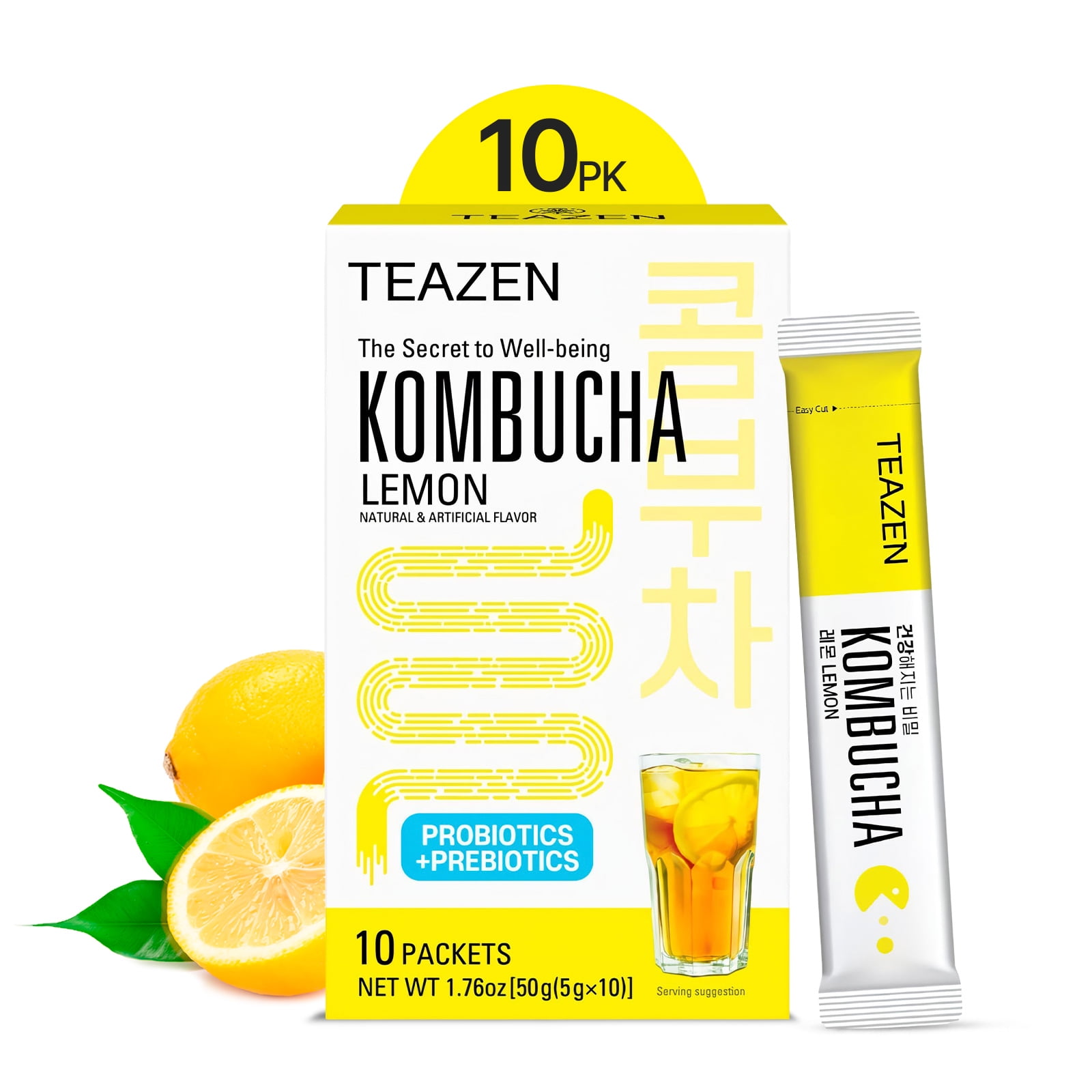 Teazen Kombucha Tea, Zero Sugar, Sparkling Fermented Powdered Mix Beverage from Korea, Live ...