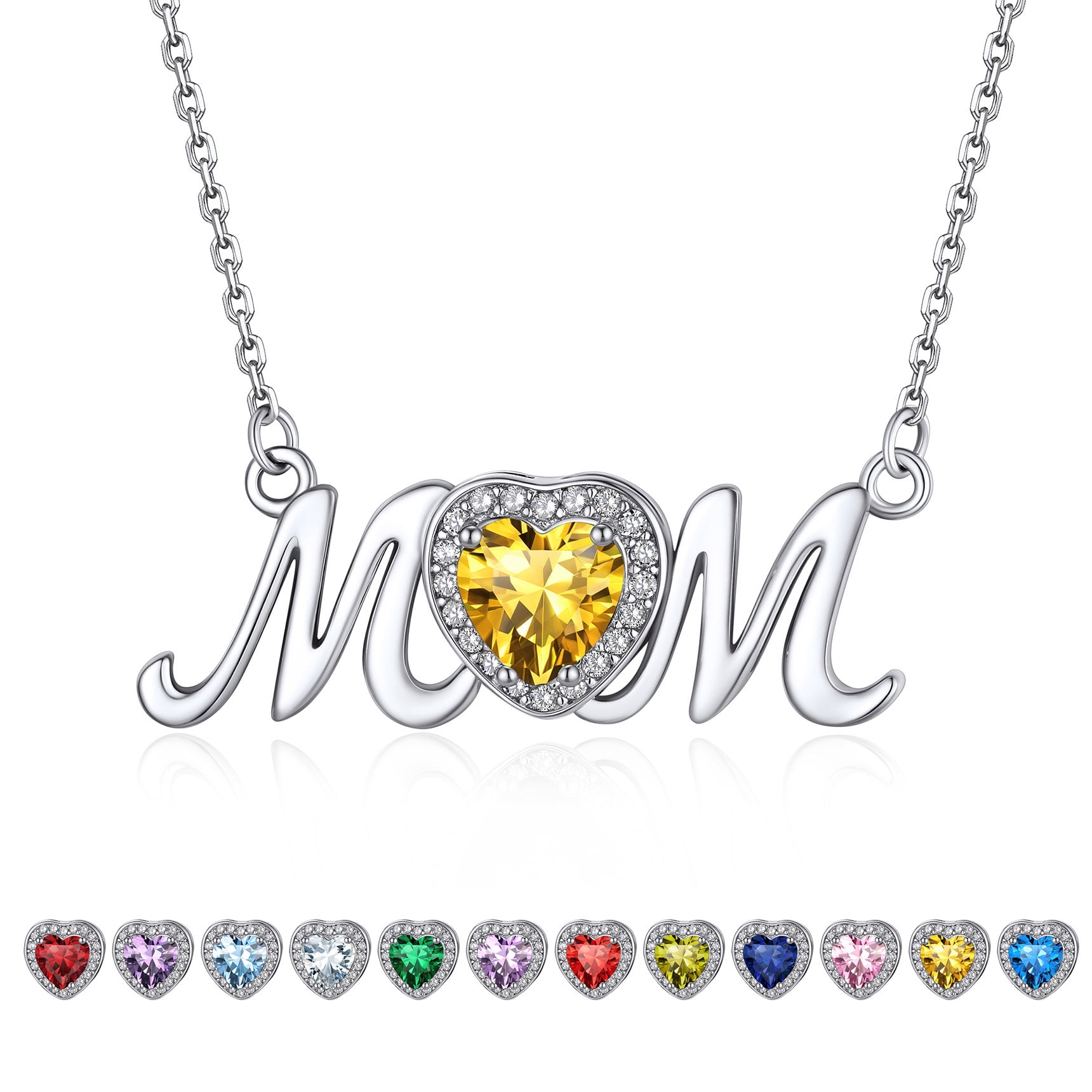 Bestyle Sterling Silver MOM Heart Necklace with Shiny Citrine Topaz and ...